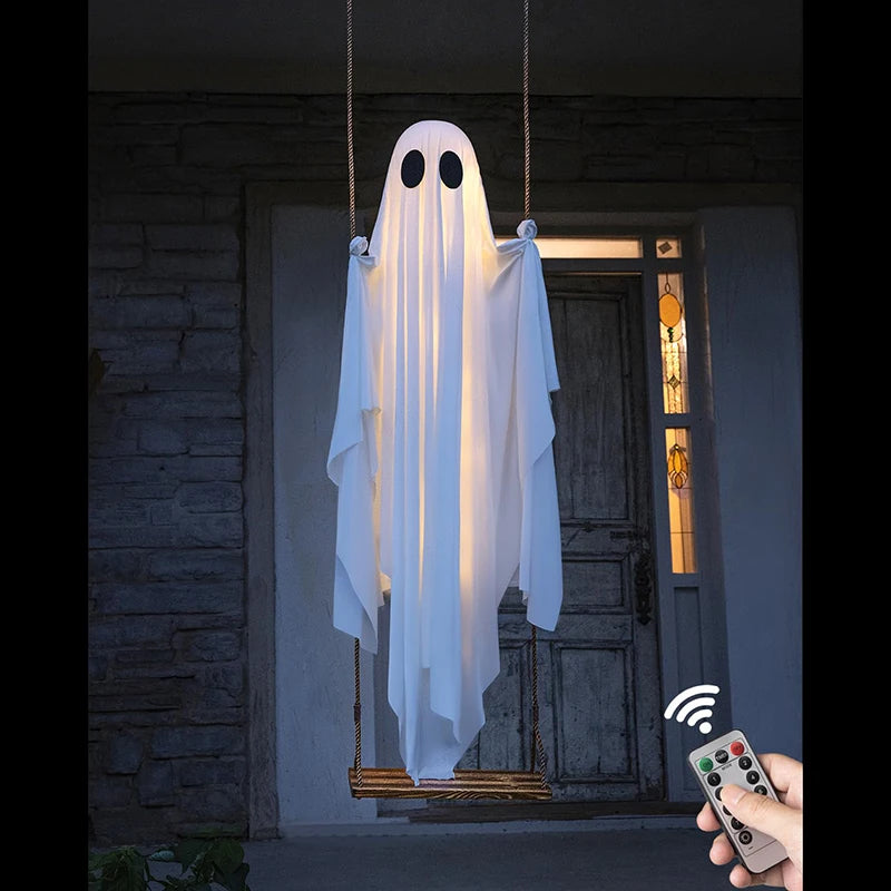 Outdoor Lighted Ghost Halloween Decoration with Swing and LED Lights ...